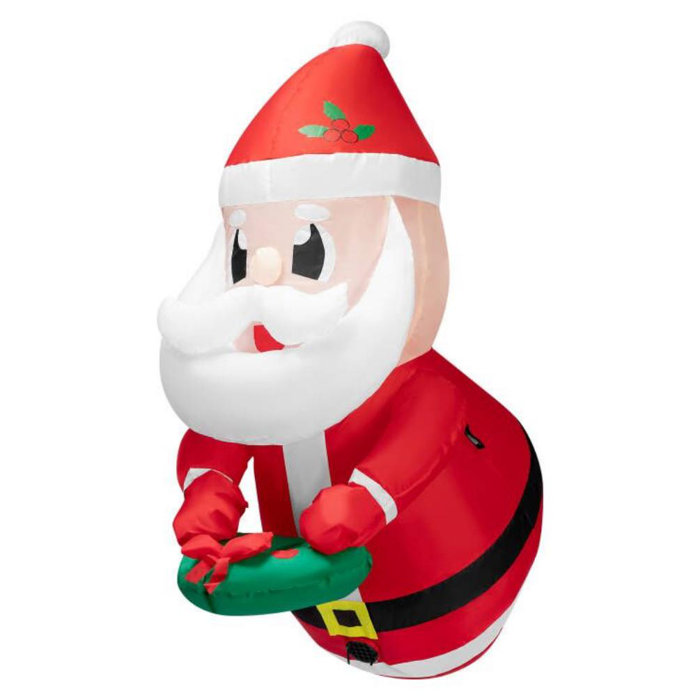 The Holiday Aisle® Emila Christmas Inflatable Lighted Santa With Wreath